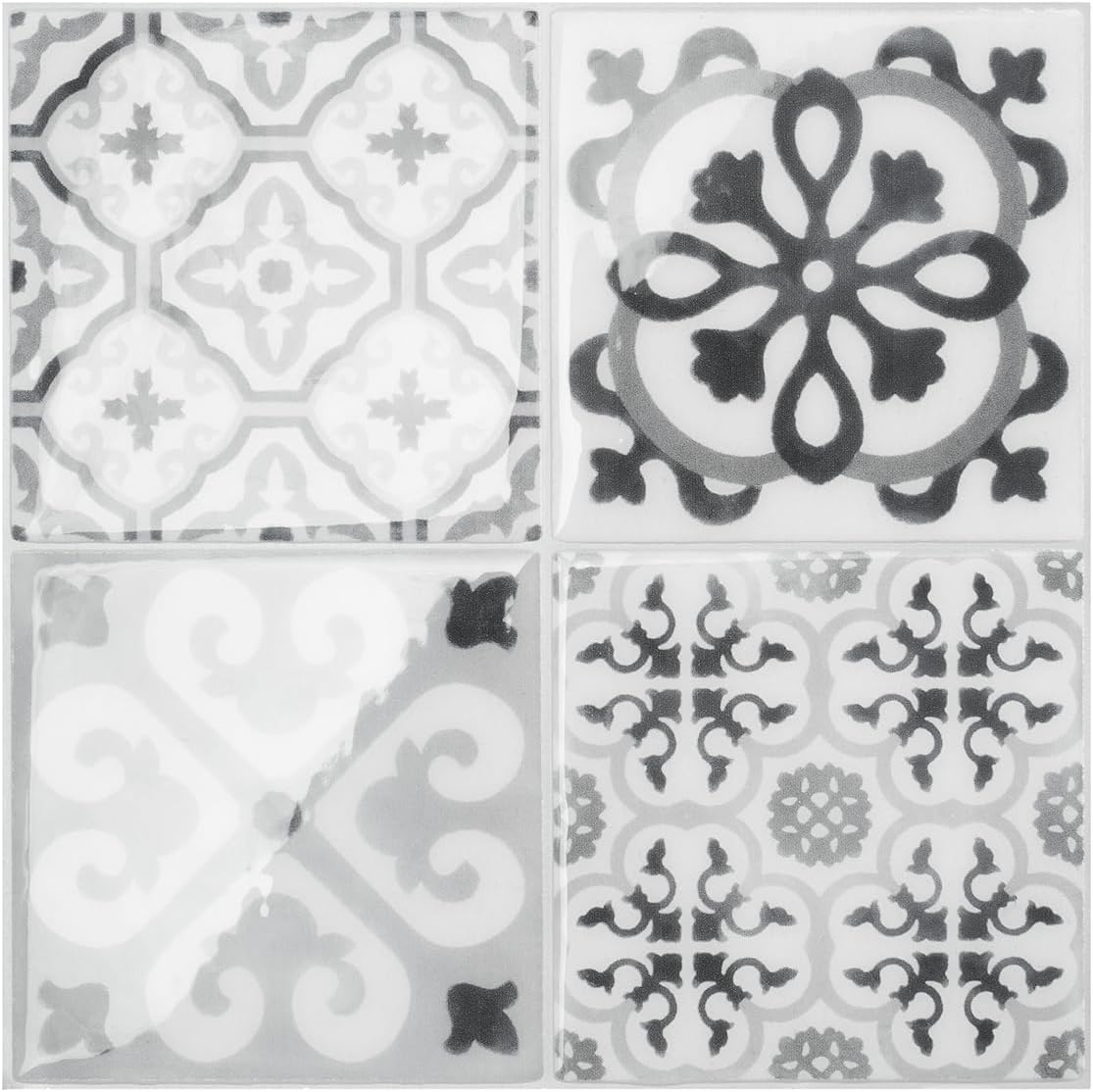 Smart Tiles Peel and Stick backsplash tiles, Vintage Black/Grey/White ...