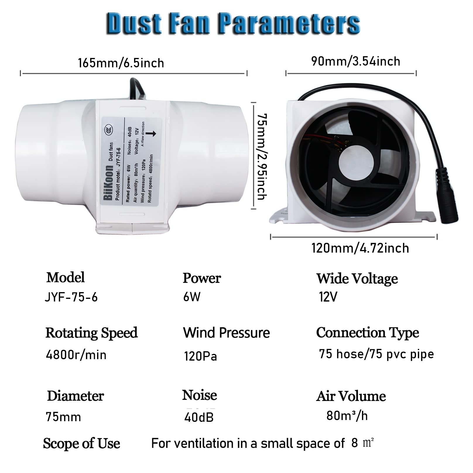 Quiet In Line 3 Inch Fan 3 Inch 12V Silent Inline Blower Inline Marine