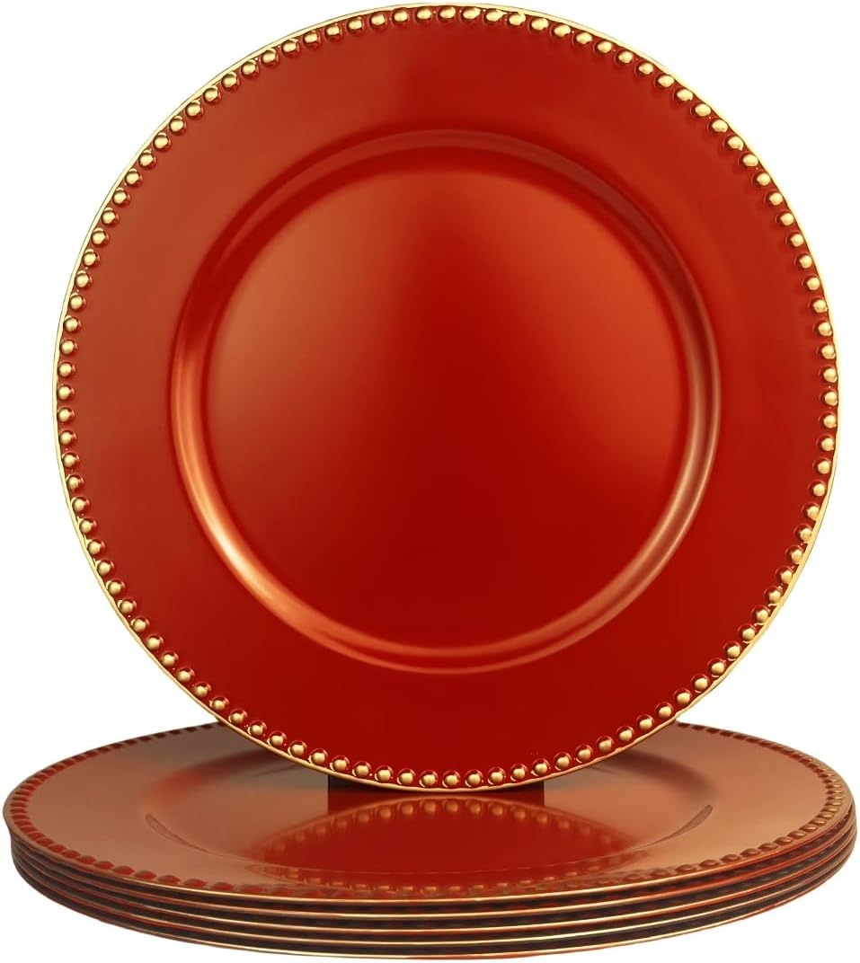 Amazon.com | UOEKCS Red Charger Plates with Beaded Rim, 13" Round ...