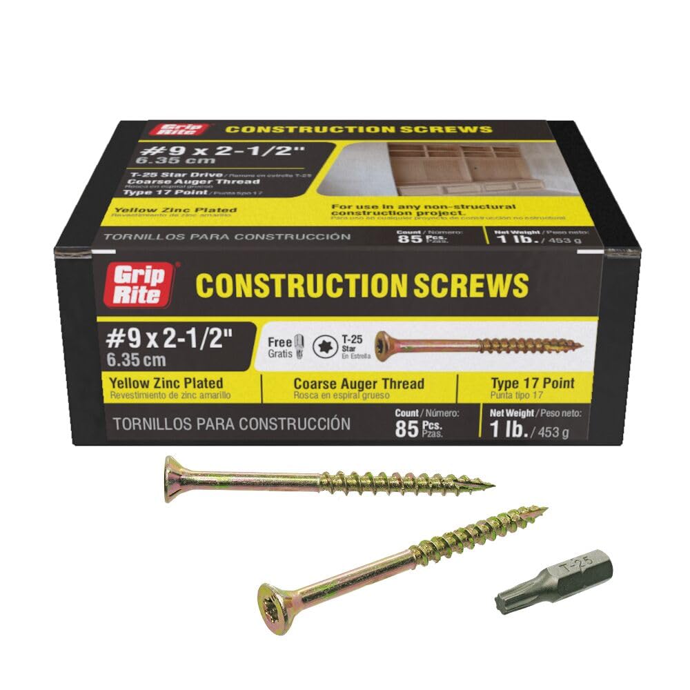 Amazon.com: Grip-Rite 212GCS1#9 x 2-1/2", T25 Star Drive Gold ...