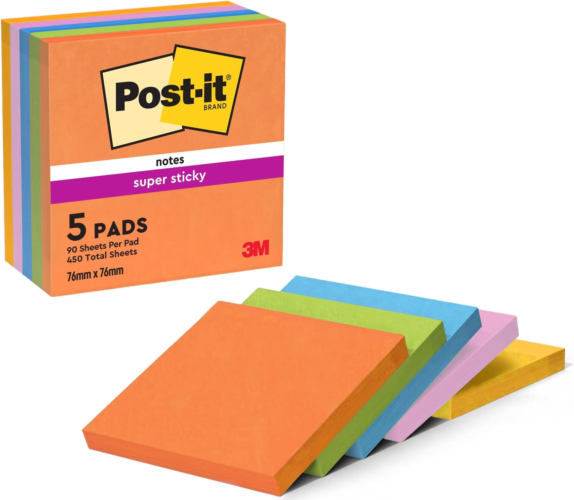 Post-it Sticky Notes Cube, Stick Longer Without Falling, 76 mm x 76 mm ...