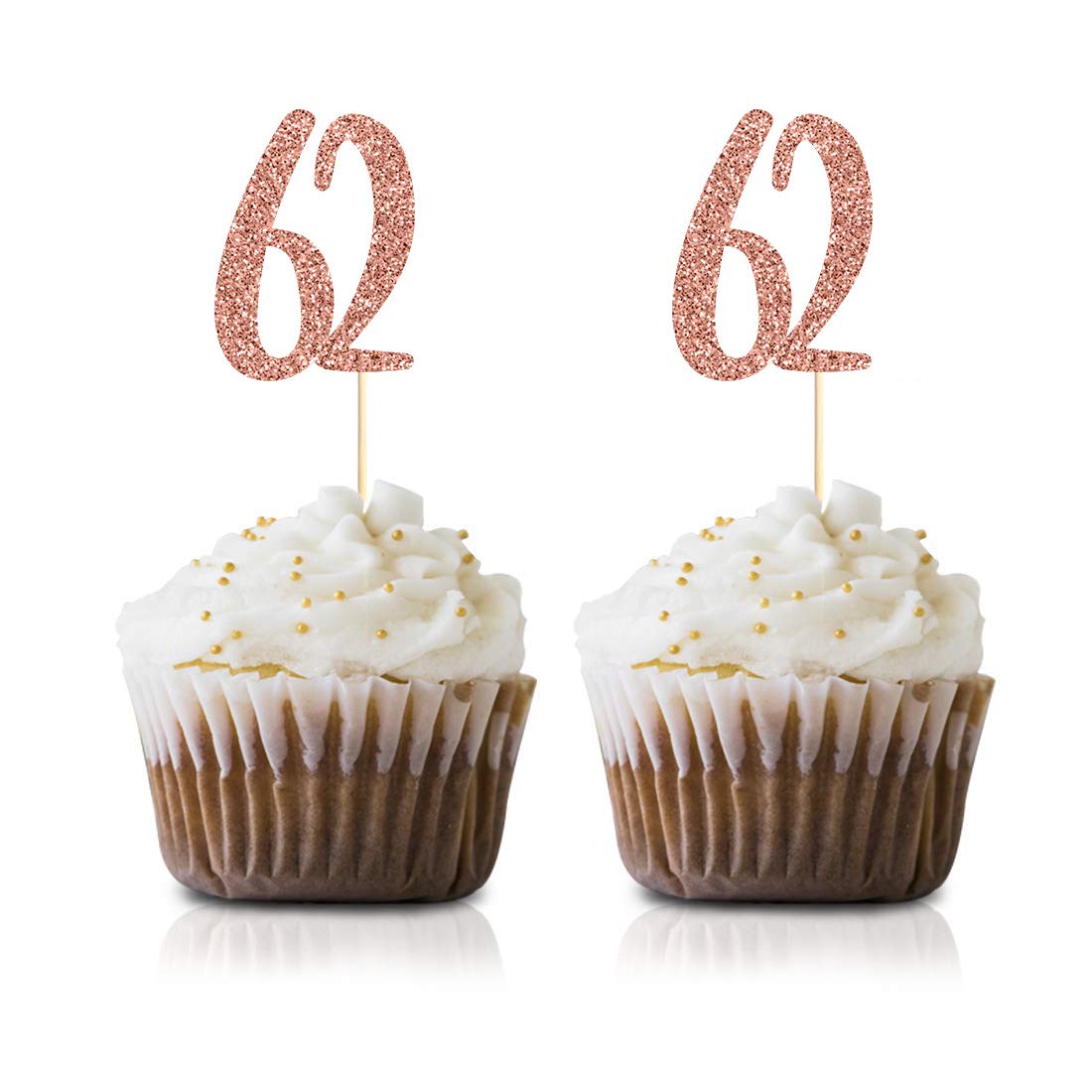 Rose Gold 62nd Birthday Cupcake Topper 24 Pack Number 62 | Desertcart INDIA