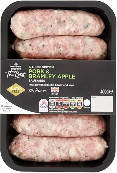 Morrisons The Best Pork Bramley Apple Sausages, 400g : Amazon.co.uk ...