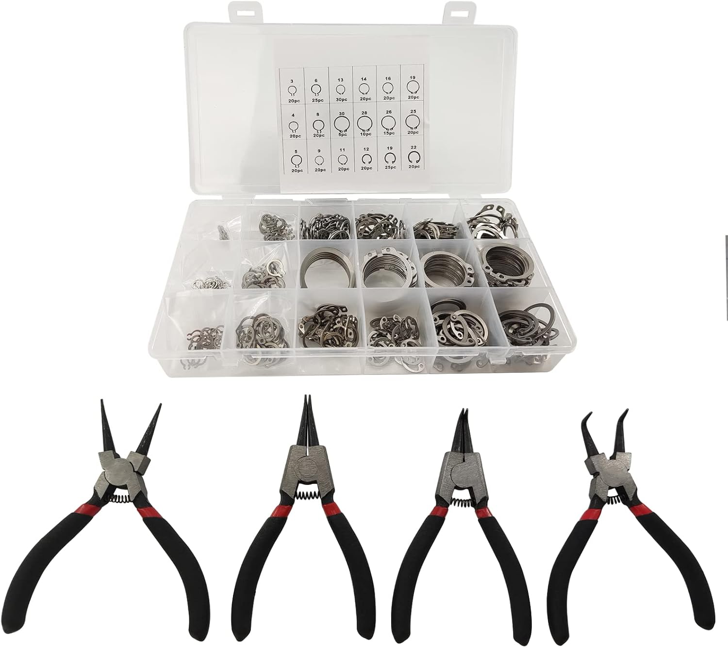 temproad 4 Pcs 5 inch Circlip Pliers Set & 350Pcs Stainless Steel ...