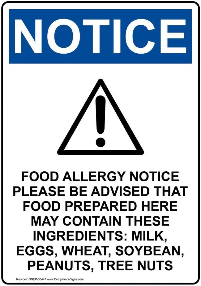 Amazon.com: ComplianceSigns.com Vertical Notice Food Allergy Notice ...