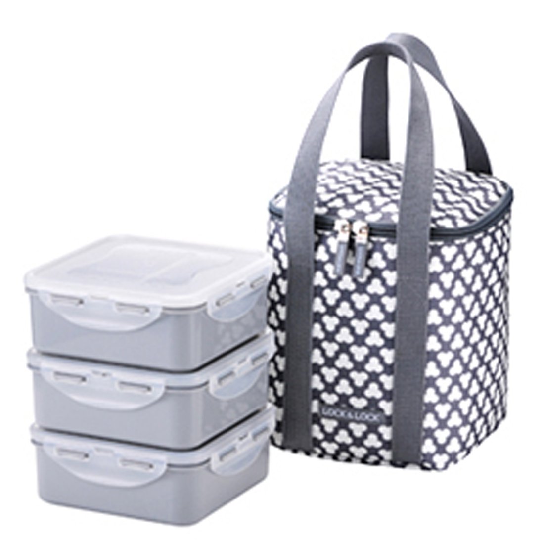LocknLock Clover 3-Tier Bento Box Set with Bag & Cool Pack (Dark Gray ...