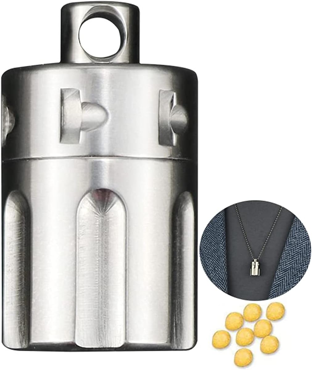 Amazon.co.jp: Titanium Pill Fob Necklace,Micro Pill Container Keychain ...