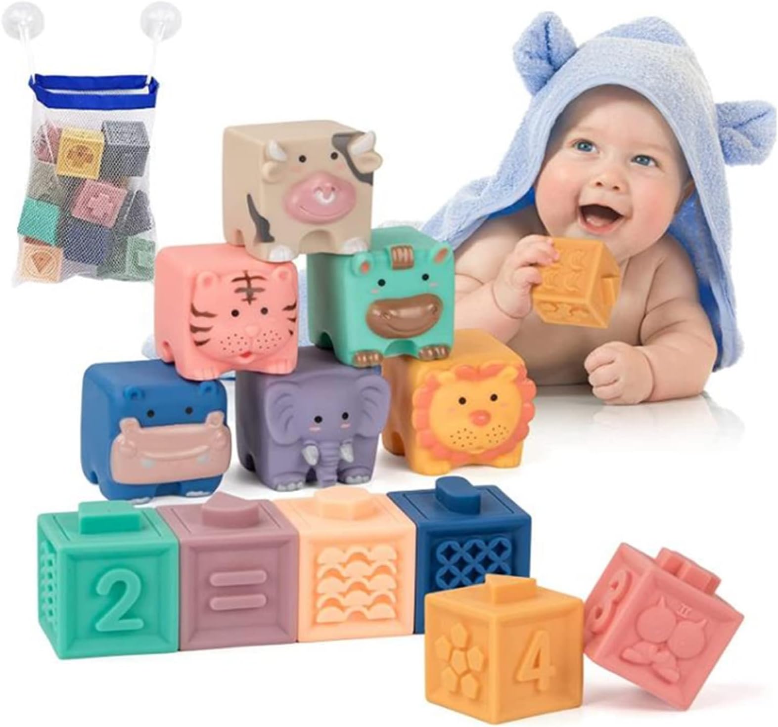 AM ANNA Baby Toys 6-12 Months, Soft Stacking Building Blocks Set ...