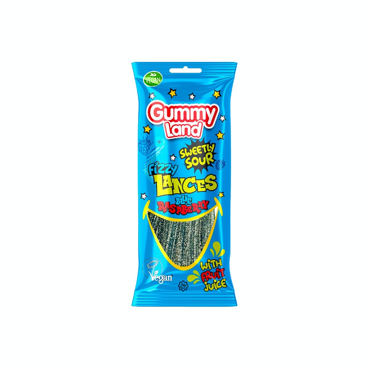 Gummy Land Sweet Sour Fizzy Laces Blueraspberry- Vegan - Halal - 80g ...