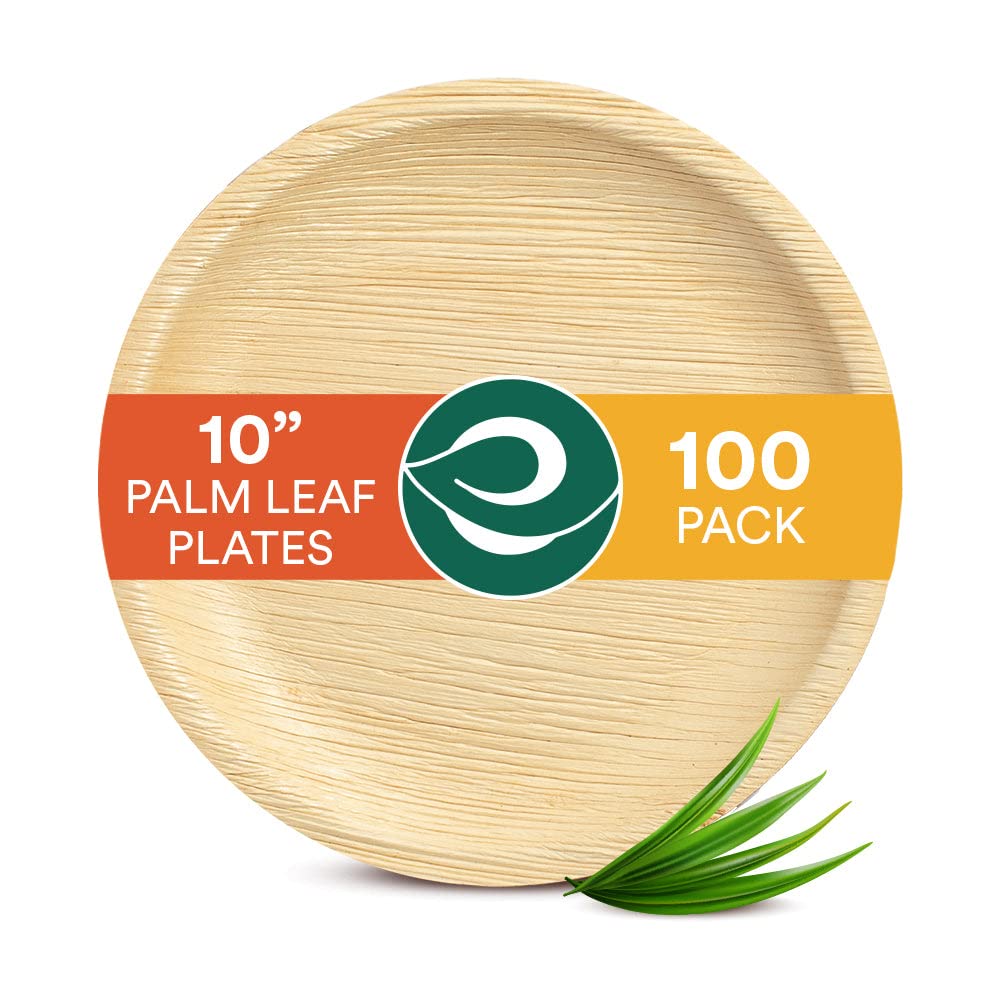 ECO SOUL 100% Compostable 10 Inch Round Palm Leaf Plates [100-Pack] I ...