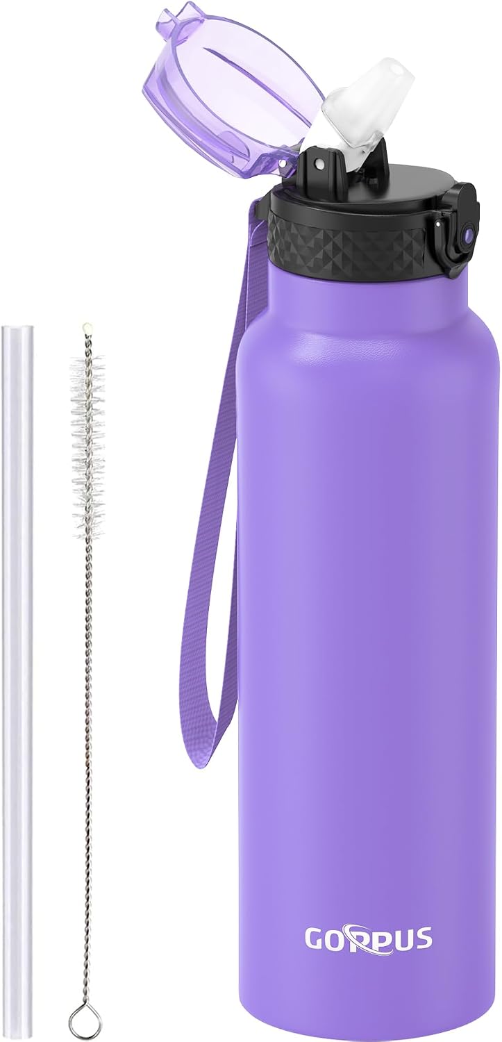 GOPPUS 750 ml/24 oz Stainless Steel Water Bottle with Straw 0.75 Litre ...