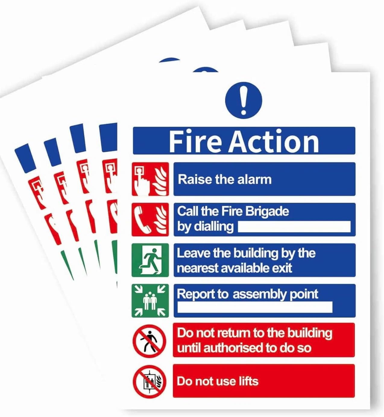 Fire Action Notice Sign - 1mm Rigid Plastic, Pack of 5-200mm x 300mm ...