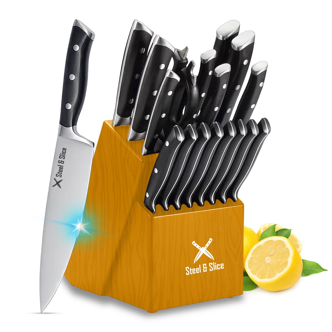 Amazon.com: Knife Set, 19-Piece German Stainless Steel Kitchen Knife ...