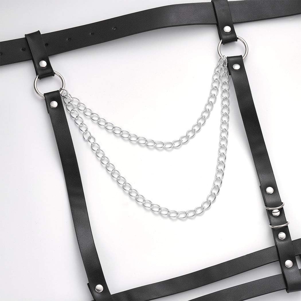 Amazon.com: Gemily Punk Leather Waist Chain Black Leg Harness Belt ...