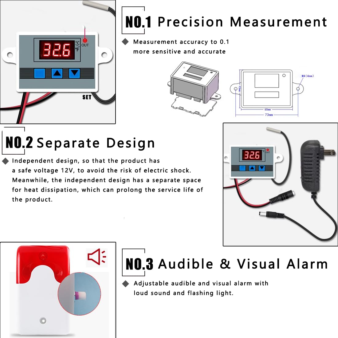 Snapklik.com : 12V High/Low Temperature Monitor, Temperature Sensor