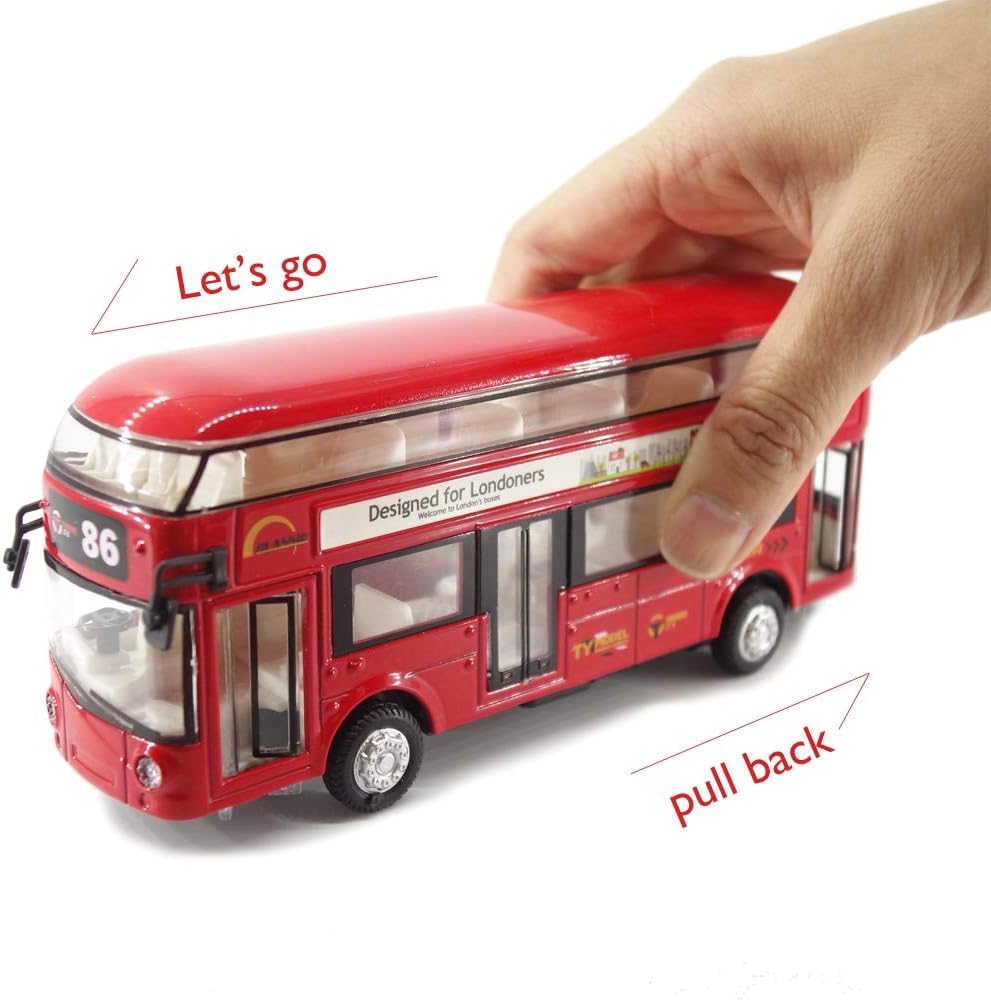 KWARE Pull Back City Bus Toy 7″ London Double Decker Bus Routemaster ...