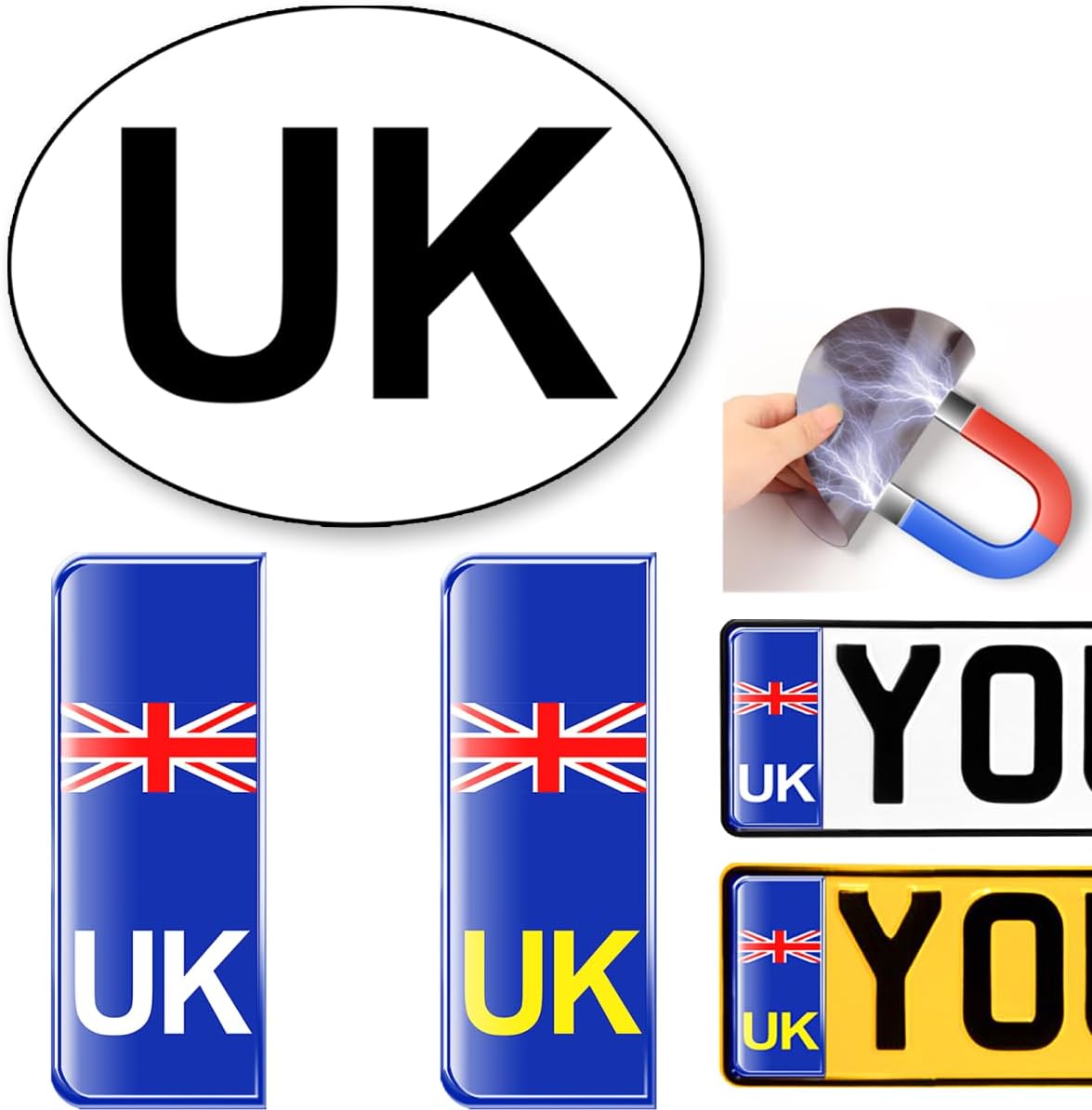 2Pcs UK Number Plate Sticker for Europe and 1Pcs Magnetic Car Stickers ...