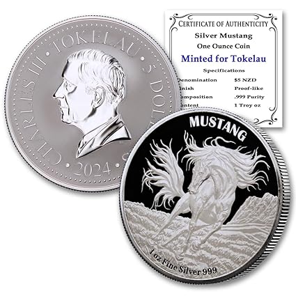 2024-1 oz Tokelau Silver Mustang Coin Prooflike with Certificate of ...