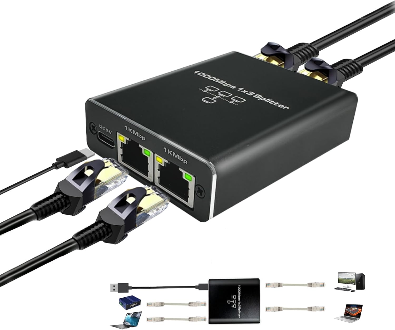 Amazon.com: Gigabit Ethernet Splitter High Speed, 1000Mbps Either ...
