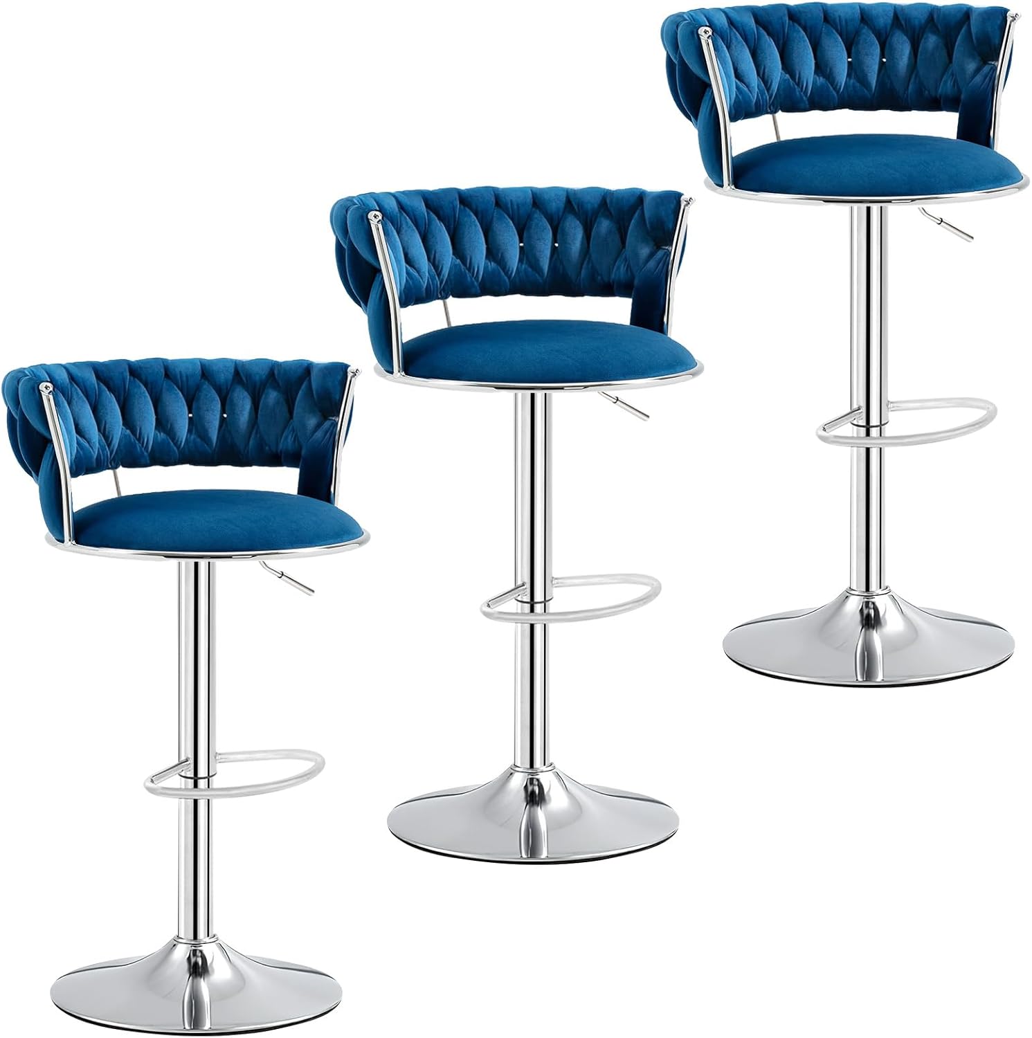 Amazon.com: Navy Blue Bar Stools Set of 3, Modern 360° Swivel Barstools ...