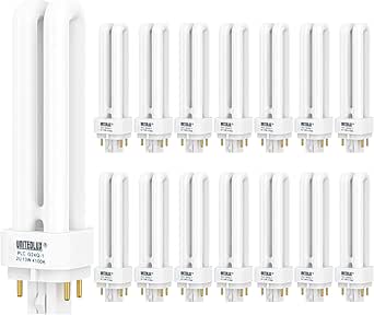 UNITEDLUX 15 Pack PLC-13W 4 Pin G24q-1,Double Tube, Compact Fluorescent Light Bulb - Replaces ...