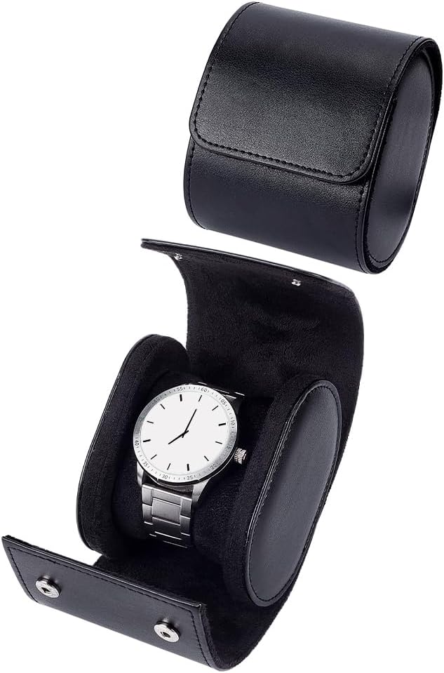 PH PandaHall Leather Watch Case for Men, Black Watch Roll Travel Case ...