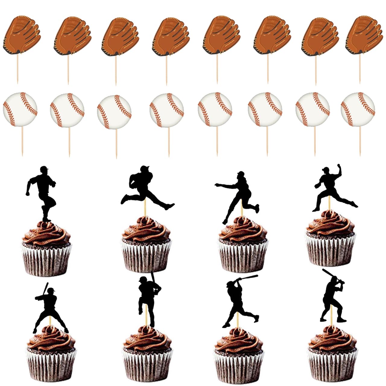 Amazon.com: 24pcs Baseball Cupcake Toppers Sports Party Decorations ...