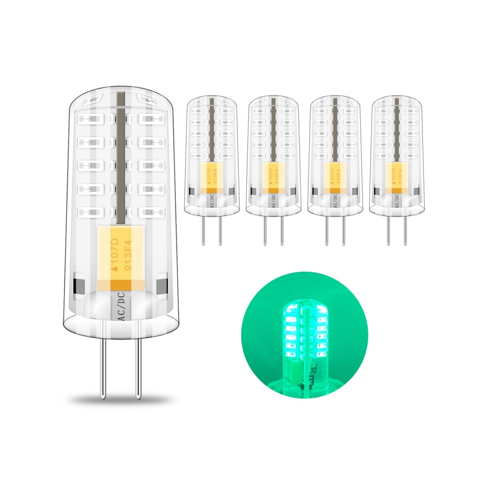 Megereet Green G4 LED Bulb 12V AC/DC 2W 20W Halogen Bulb Equivalent, G4 ...
