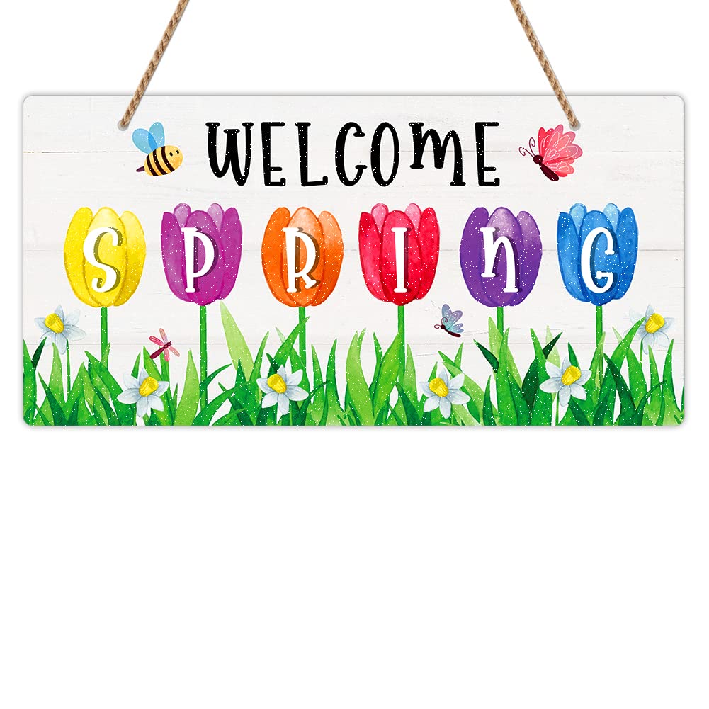 Amazon.com : FaCraft Welcome Spring Sign Wreath for Front Door ...