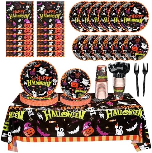 Amazon.com: 121Pcs Halloween Party Supplies Serves 24 Happy Halloween ...