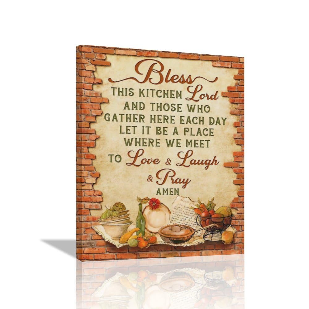 Amazon.com: Farmhouse Kitchen Wall Art Rustic Christian Blessed Kitchen ...