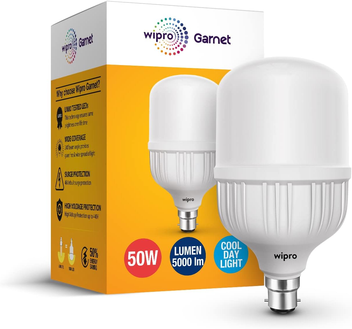 wipro Garnet 50w LED High Wattage Bulb Pack of 1 (coolwhite), B22 ...
