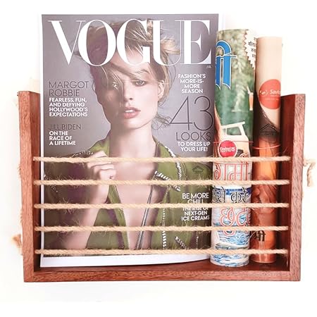 Wooden Antique Finish Wall Magazine Stand in Mango Wood - Wall Magazine ...