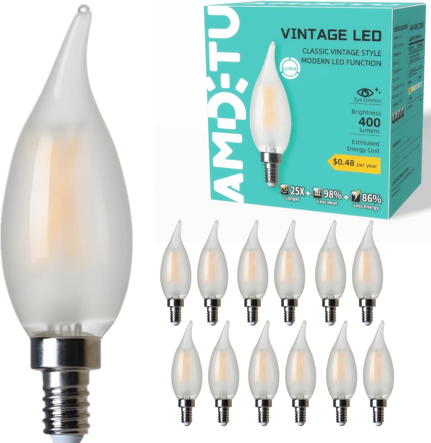 carryBC Dimmable LED Candelabra Bulb Warm White, 2700k 40W Equivalent ...