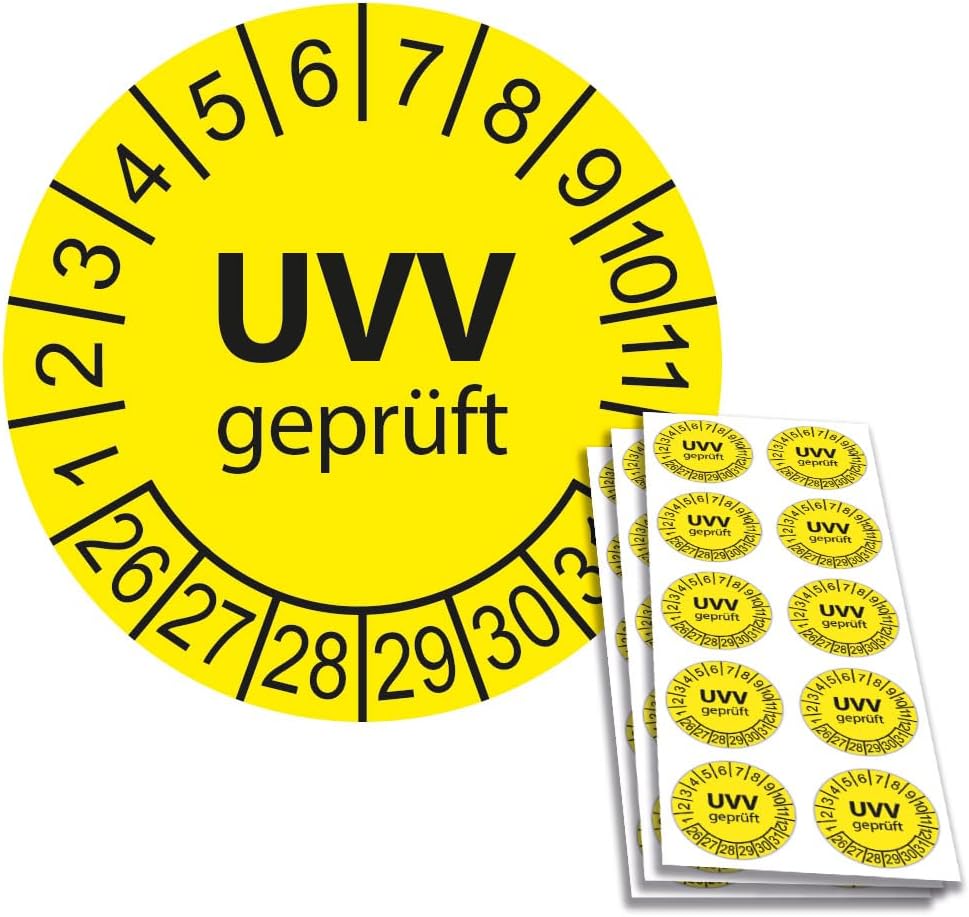 100 x UVV Prüfplaketten/Sicherheitsplaketten 30 mm Durchmesser mit ...