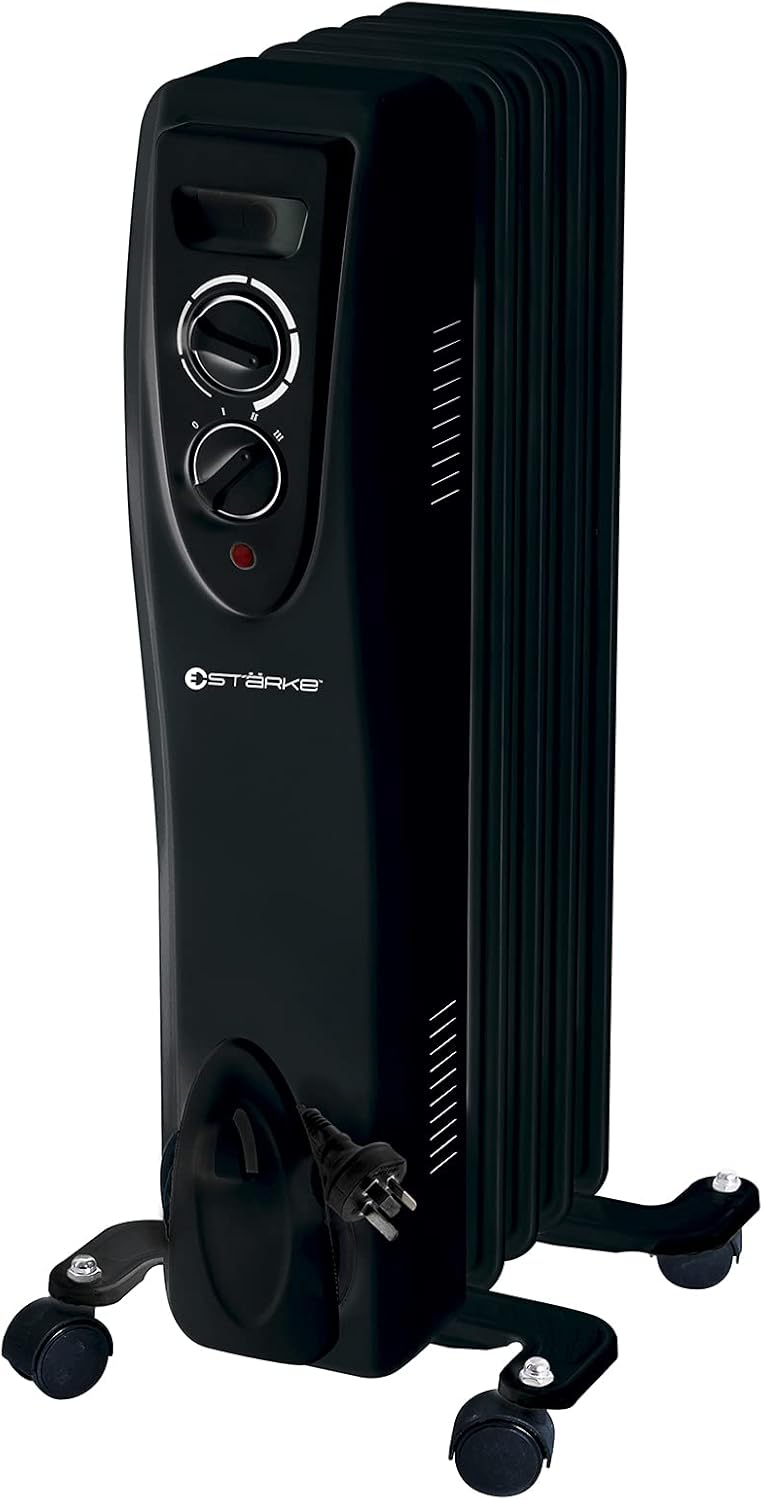 Starke Column Heater Electric Black 3 Heat Settings Thermostat Oil 5 ...