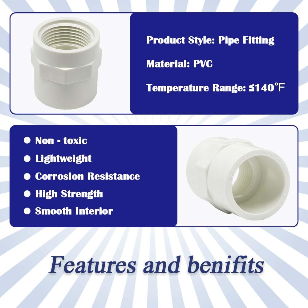 Snapklik.com : 6PCS 1 Inch PVC Coupling Fittings White Slip To Female ...