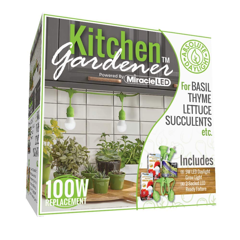 Miracle LED Kitchen Gardener 2-Socket LED Grow Light Bulb Kit with ...