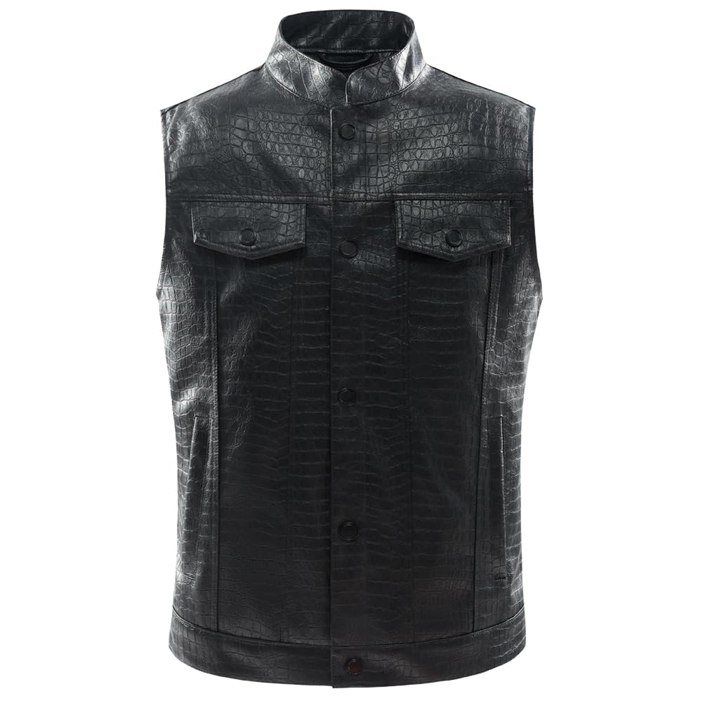 Snapklik.com : NAVEKULL Mens Leather Motorcycle Vest Black Vintage Riding Biker Faux Leather Vests