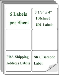 (8164/5164) 6 Up Shipping Address Labels, 3.33" X 4" FBA SKU Barcode ...