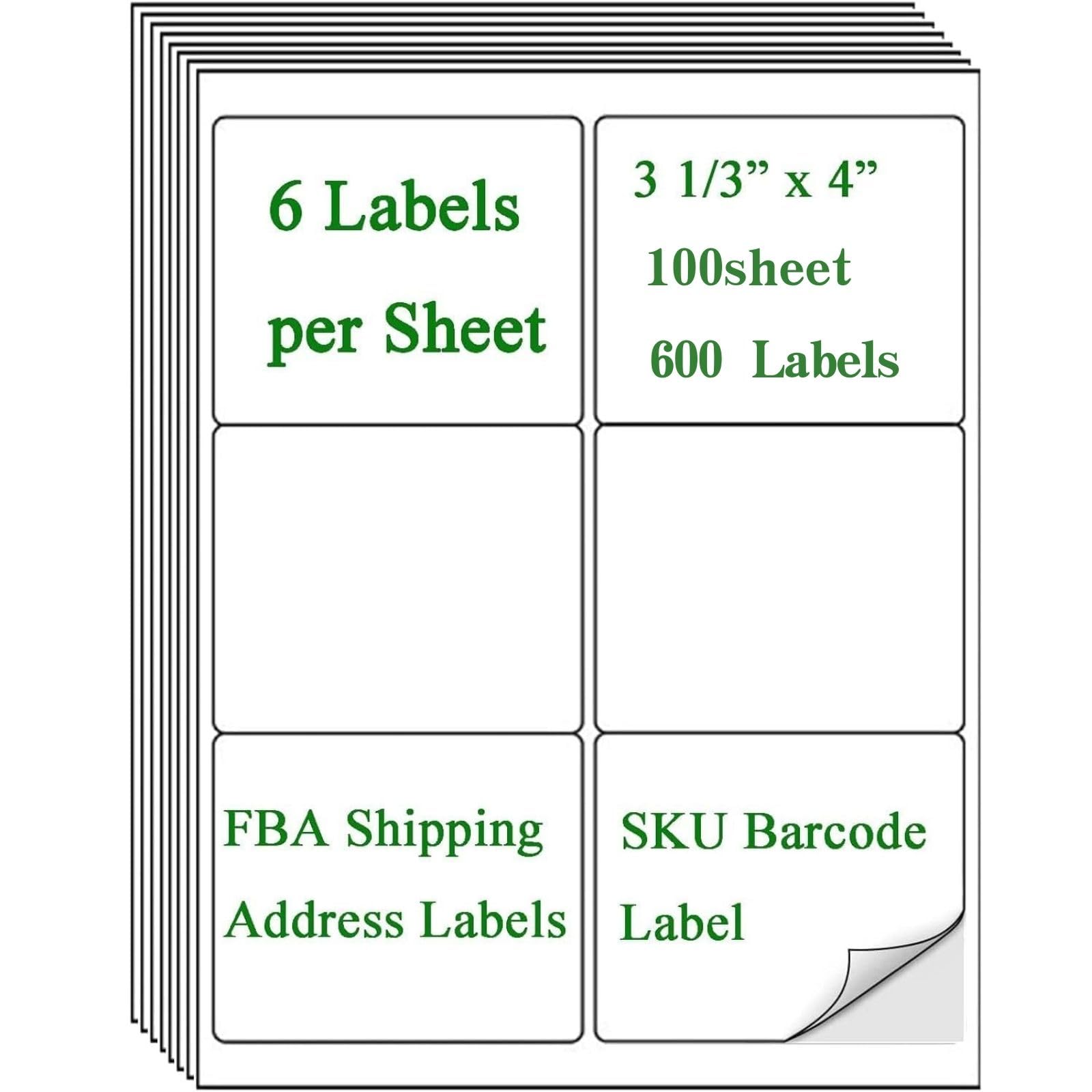 (8164/5164) 6 Up Shipping Address Labels, 3.33" X 4" FBA SKU Barcode ...
