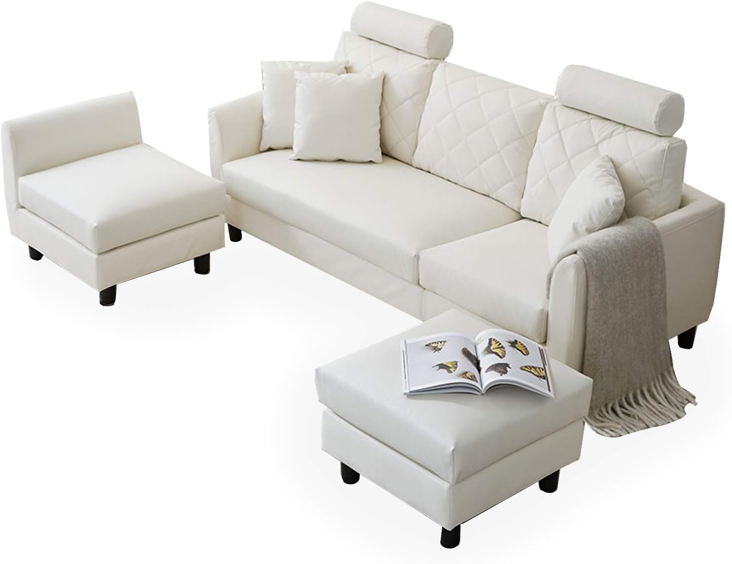 Amazon｜LOWYA ロウヤ ソファ カウチソファ リビングソファ 3人掛け 肘付き ハイバック l字 合皮 PUレザー ホワイト｜ソファ・カウチ オンライン通販