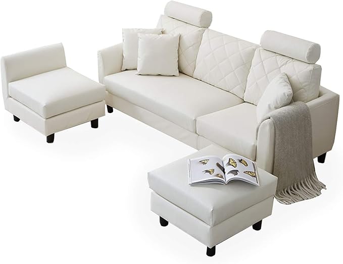 Amazon｜LOWYA ロウヤ ソファ カウチソファ リビングソファ 3人掛け 肘付き ハイバック l字 合皮 PUレザー ホワイト｜ソファ・カウチ オンライン通販