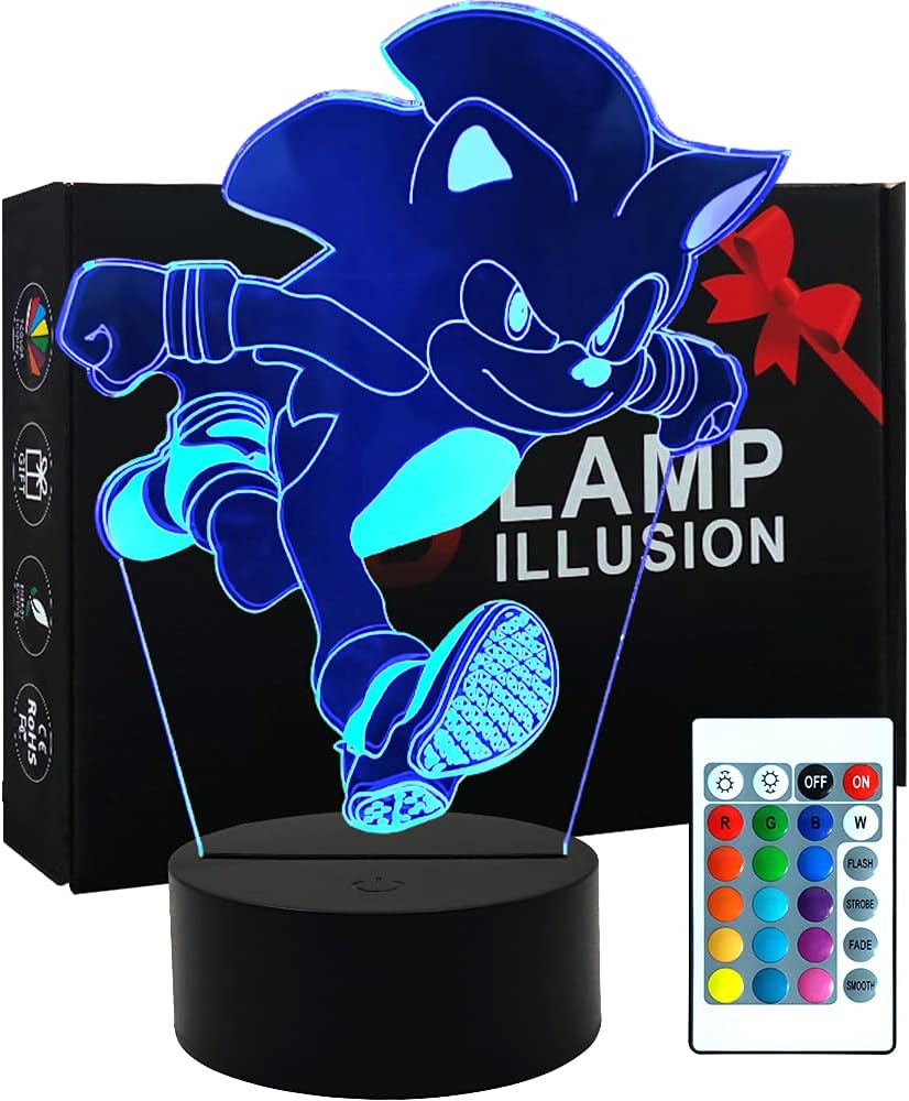 Sonic The Hedgehog Night Light,3D Illusion Anime Sonic Lamp Adjustable ...