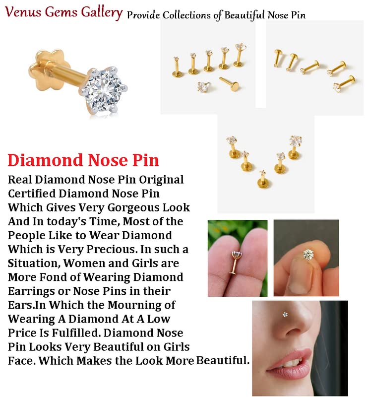 Buy Venus Gems Gallery Fashionable Diamond Nose Pin Original Certified ...