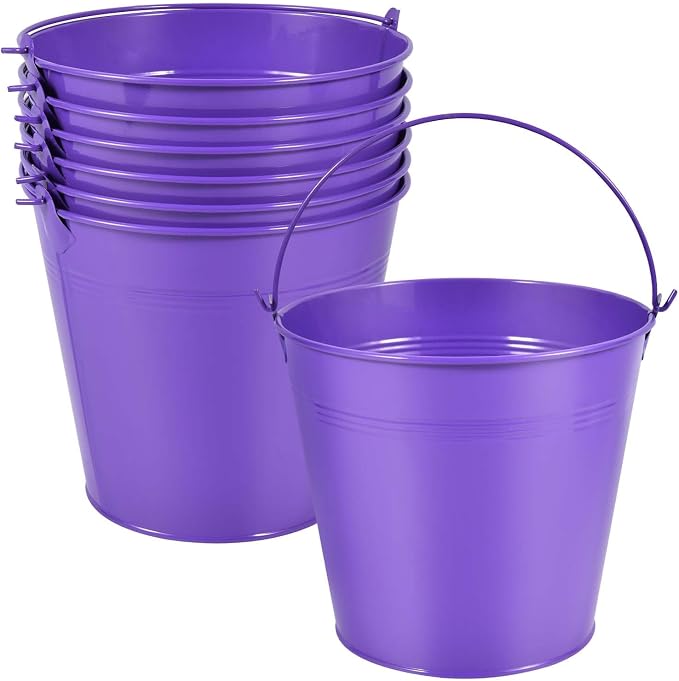 Amazon.com: OBTANIM 7 Pack Purple Metal Buckets with Handle Galvanized ...