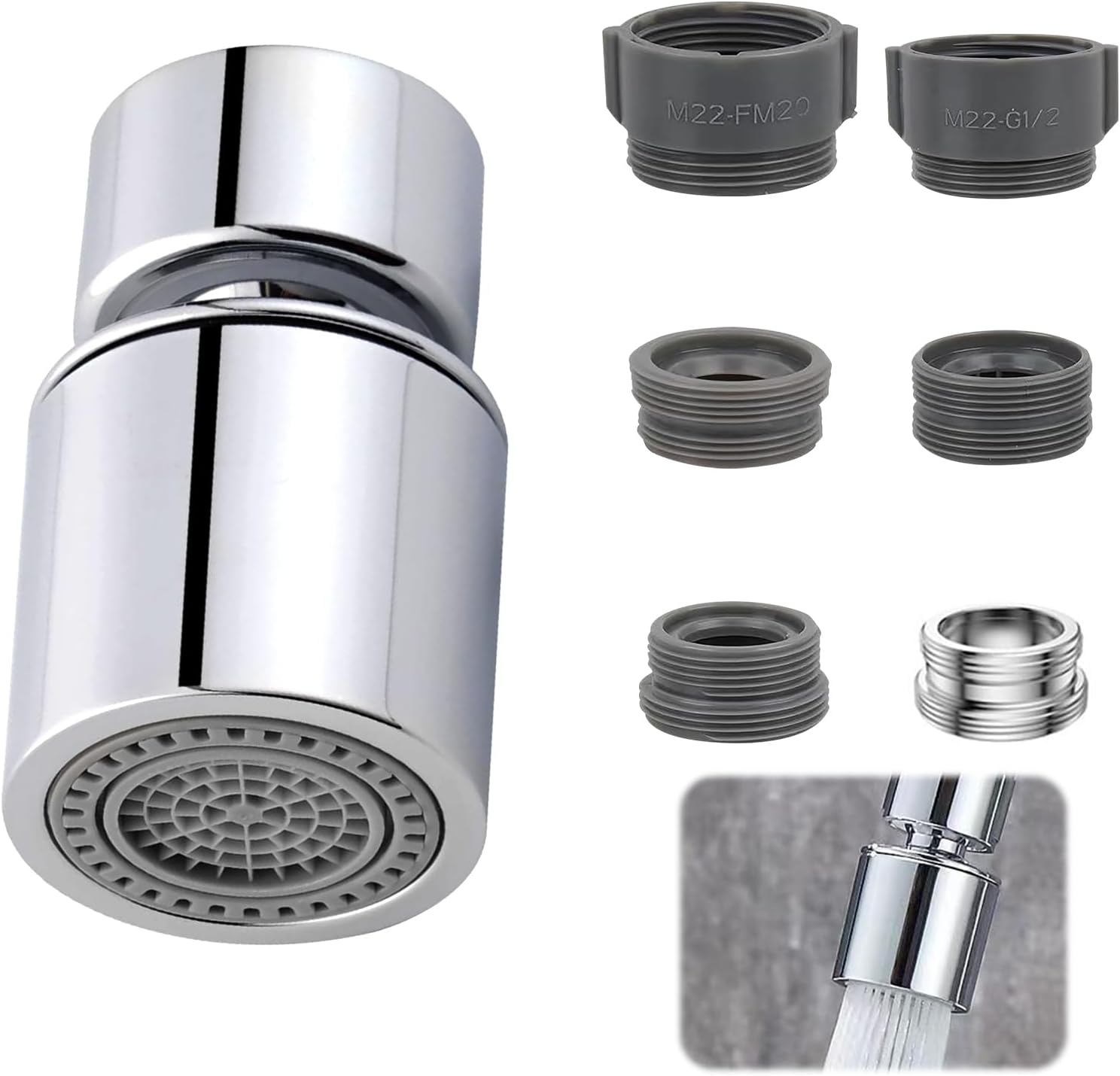 Aérateur de Robinet, 360° Pivotant Embout Robinet Cuisine avec 3 Modes ...