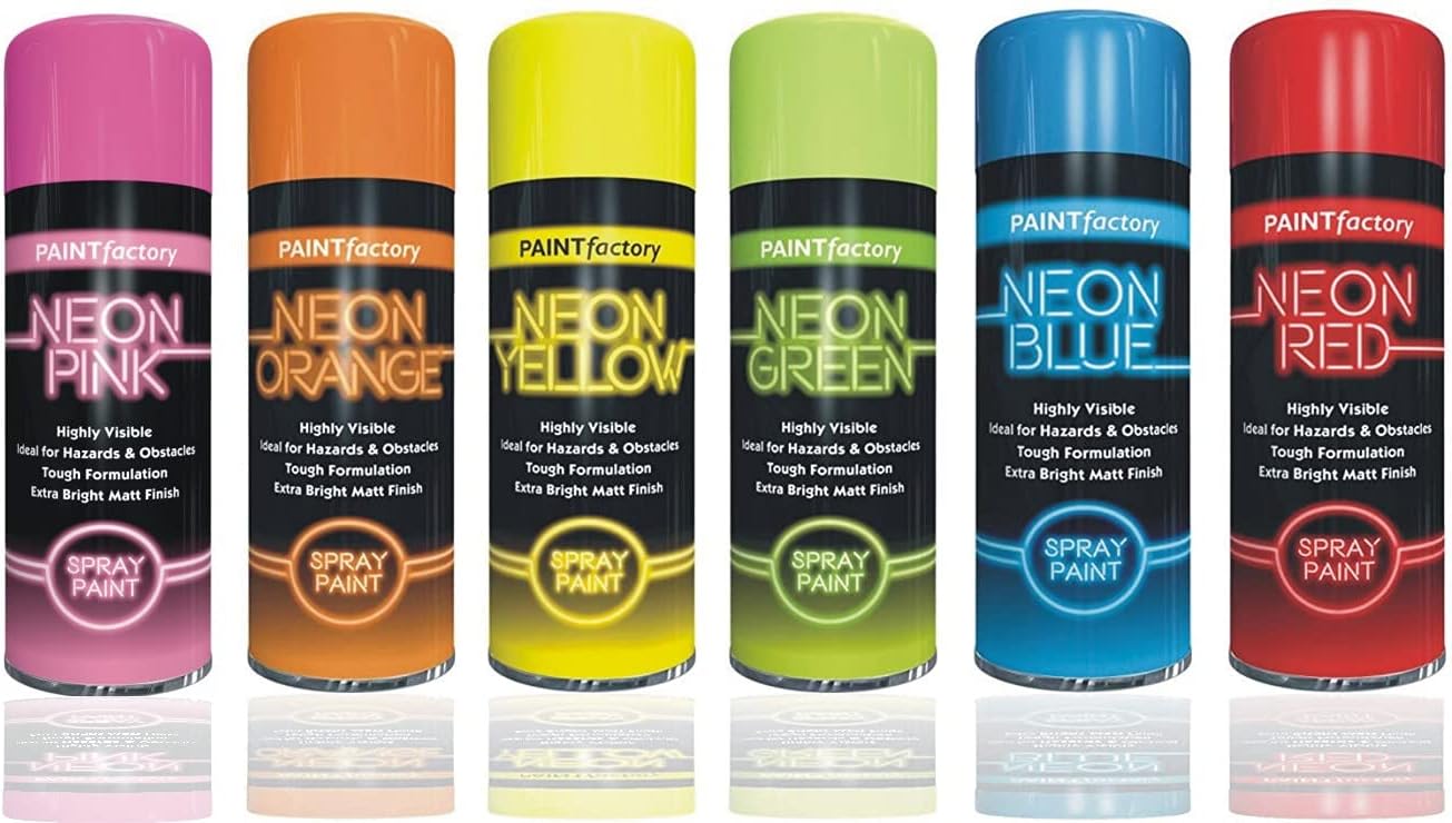 HitlineUK Neon Spray Paint 6 CANS OF FLUORESCENT NEON SPRAY CAN PAINT ...