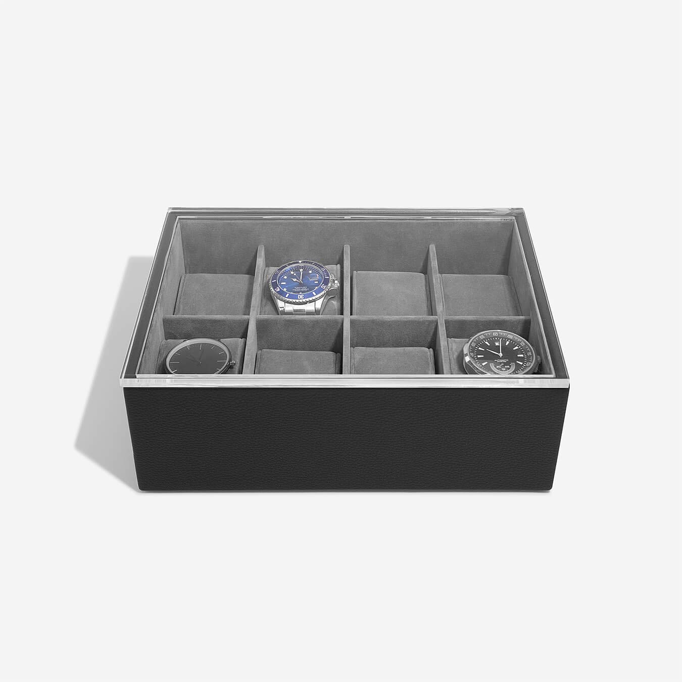 Stackers Pebble Black 8 Piece Watch Box with Acrylic Display Lid – BigaMart
