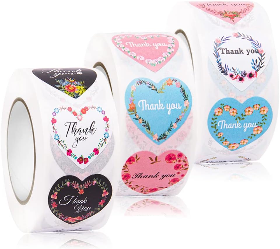 Amazon.com : Bokinyoung Small Thank You Stickers 3 Rolls 1500 PCS Round ...